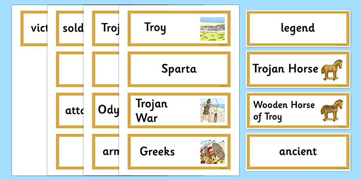 Cursive The Legend of the Trojan Horse Word Cards - Twinkl