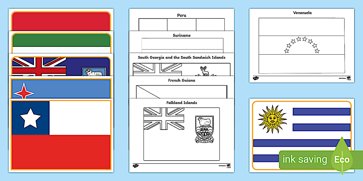South America Countries Flag Posters and Colouring Pack