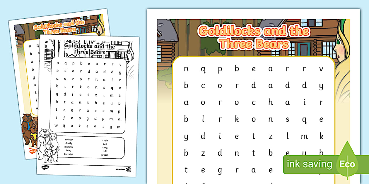 Goldilocks and the Three Bears Word Search (teacher made)