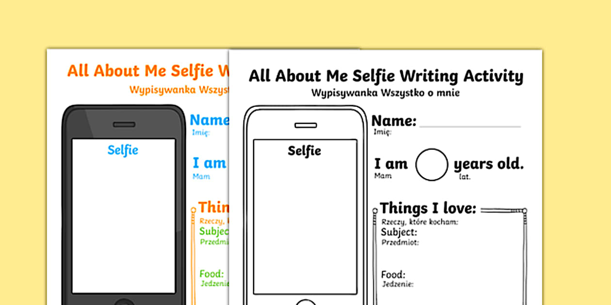 All About Me Selfie Writing Worksheet / Worksheet Polish Translation