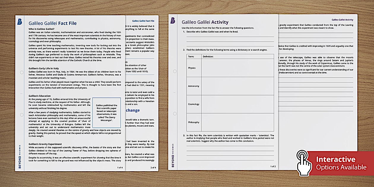 Galileo Comprehension Activity - Beyond Secondary Science