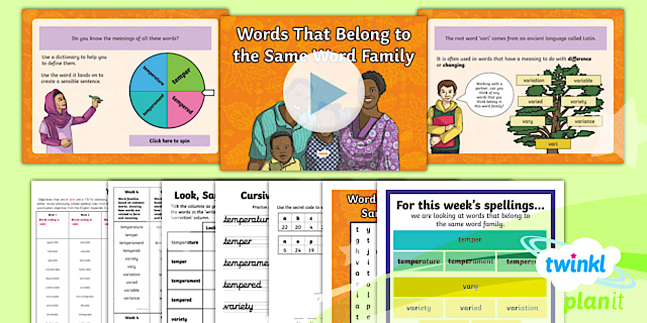PlanIt Y6 Term 1B W4: Word Families Based on Common Words Spelling Pack