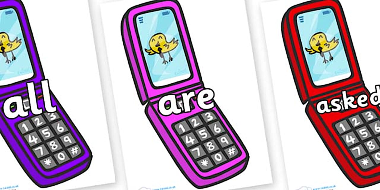 Cursive Tricky Words on Mobile Phone (teacher made) - Twinkl