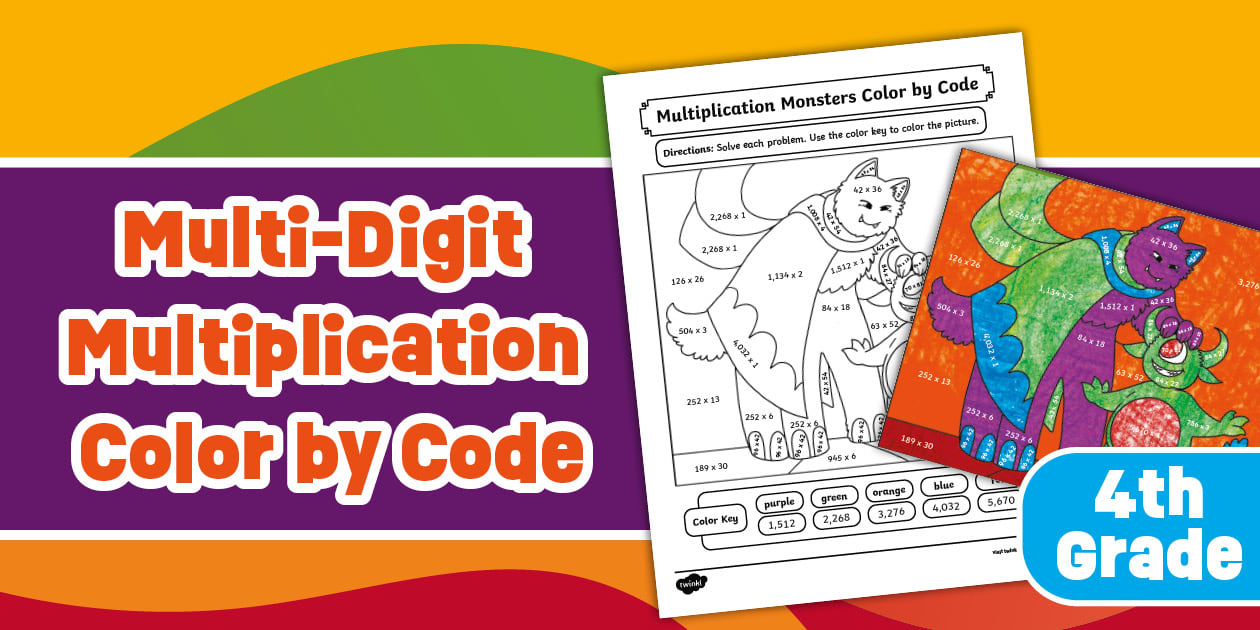 4th Grade Multi-Digit Multiplication Color by Code Worksheet