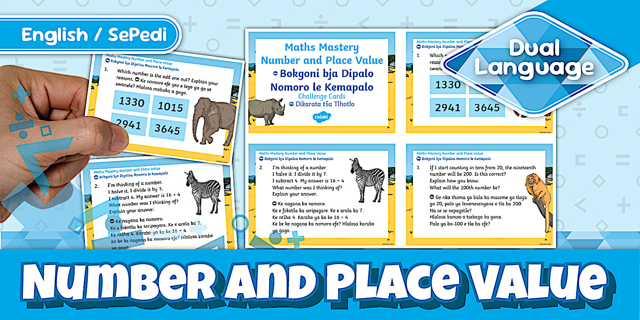Grade 4 Maths Number & Place Value Cards Sepedi/English