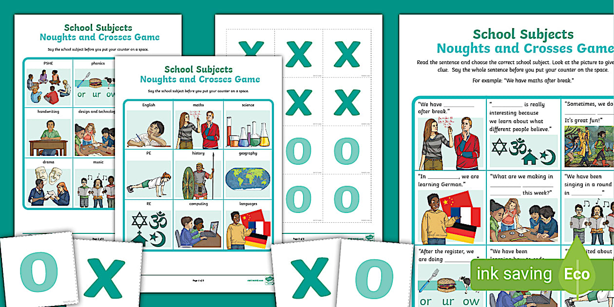 School Subjects Noughts and Crosses Game for Learners of EAL