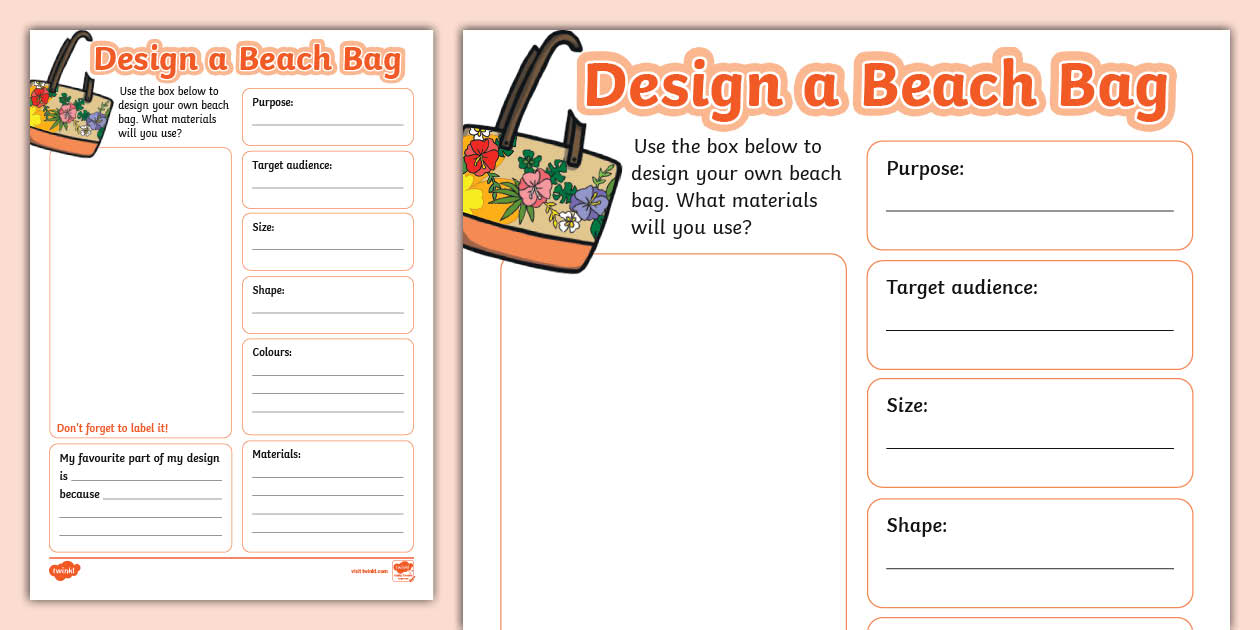 Design a Beach Bag Worksheet - Twinkl Designs (teacher made)