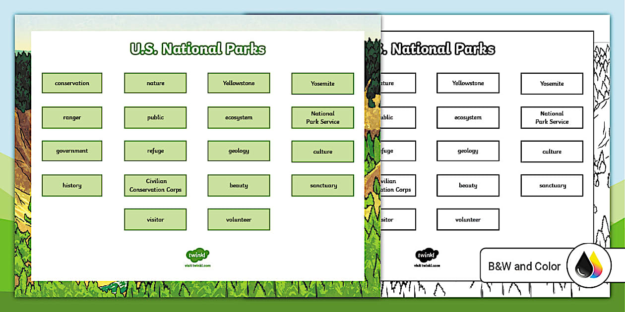 National Parks Vocabulary Word Mat for Kids | Twinkl USA