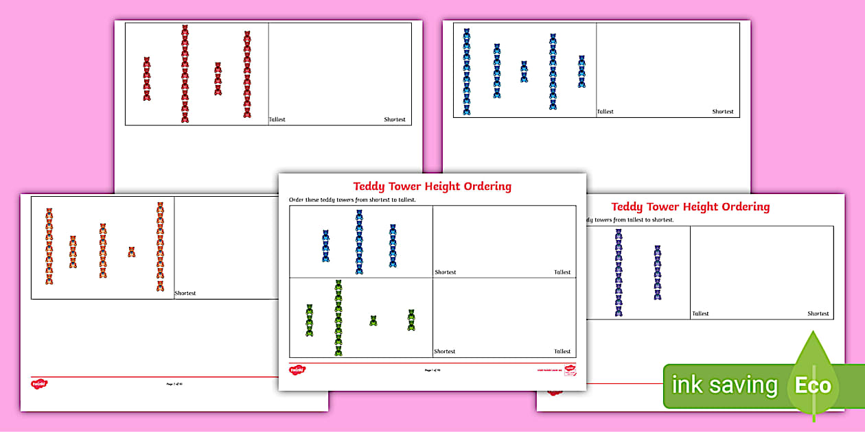 Teddy Tower Height Ordering Activity Sheet - Twinkl