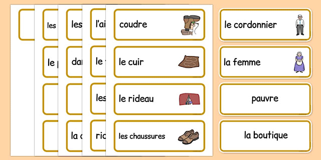 The Elves and the Shoemaker Word Cards French (teacher made)