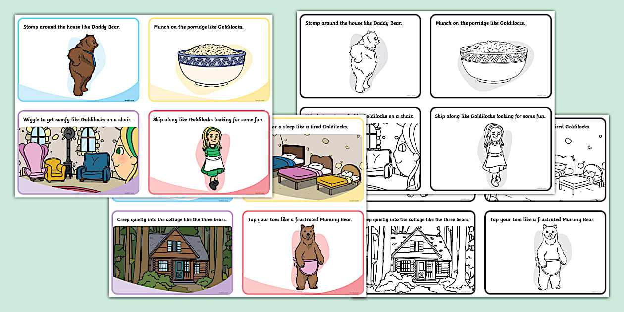 Goldilocks and the Three Bears Brain Break Action Cards