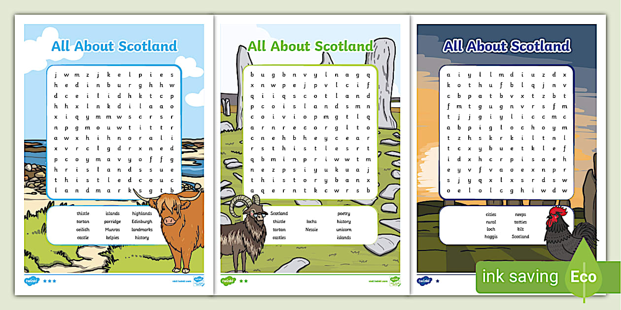 All About Scotland Word Search | Twinkl (teacher made)