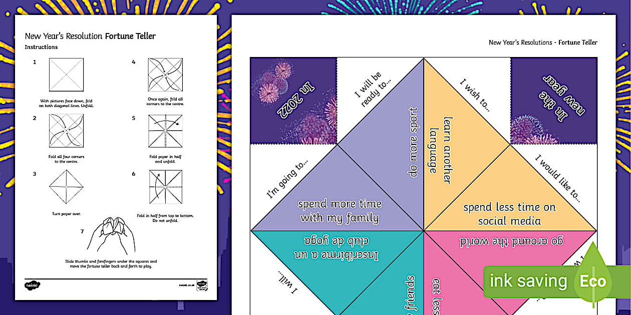 New Year's Resolutions Fortune Teller Activity Sheet