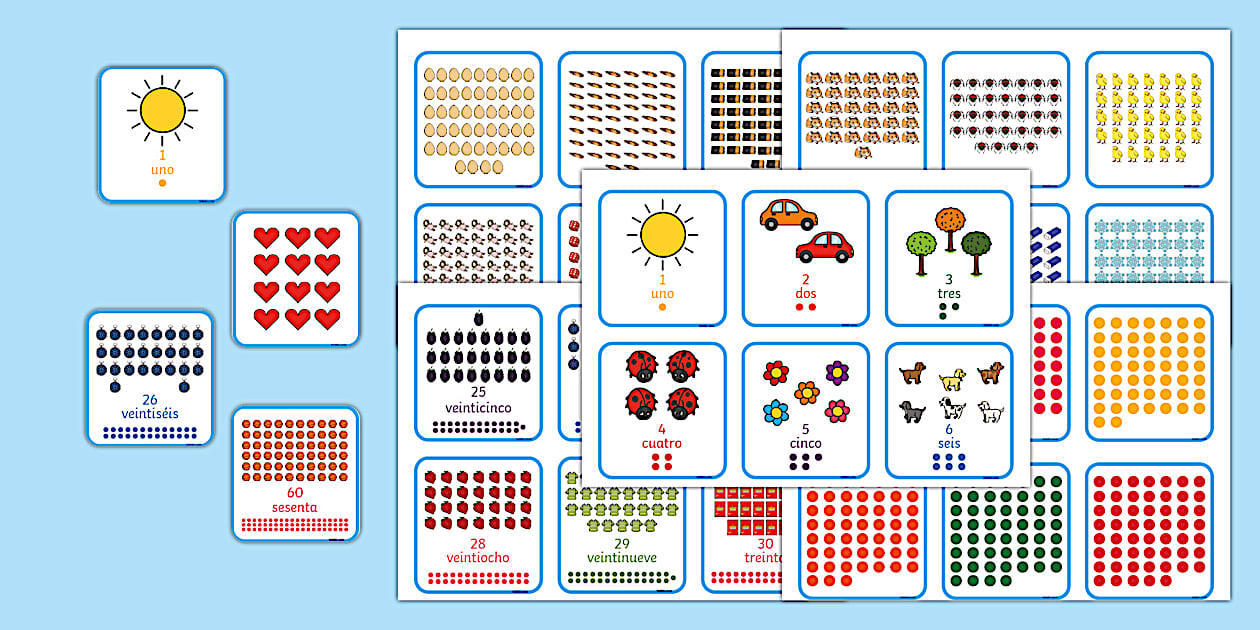 Tarjetas para emparejar números del 1 al 60 - Twinkl