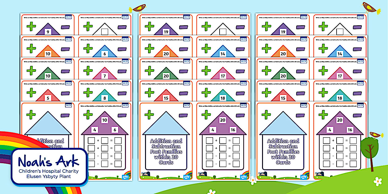 FREE! - Addition and Subtraction Fact Families within 10, 20 and 100