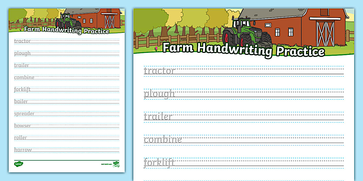 Farm Handwriting Practice Worksheet