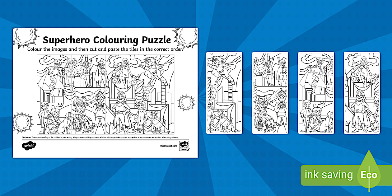 Superhero Colouring Puzzle Strips (professor feito) - Twinkl
