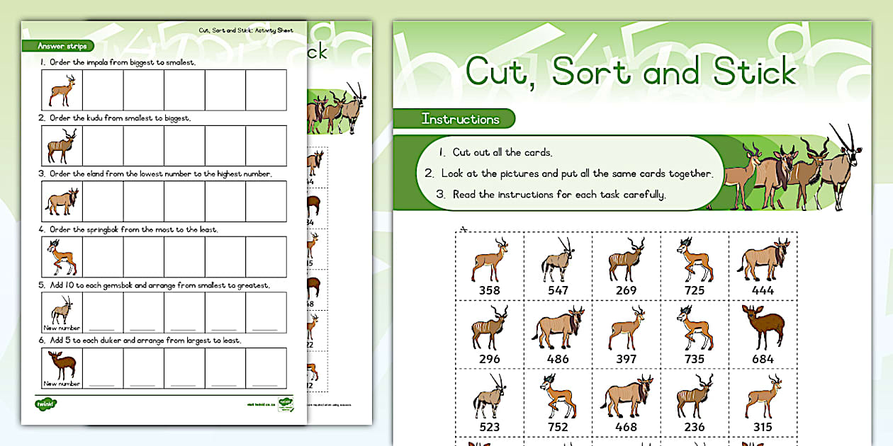 Gr 3: Ordering Numbers: Cut, Sort and Stick: Activity Sheet