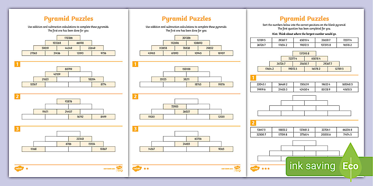 KS2 Maths Number Pyramid Puzzle Game - Worksheet - Twinkl