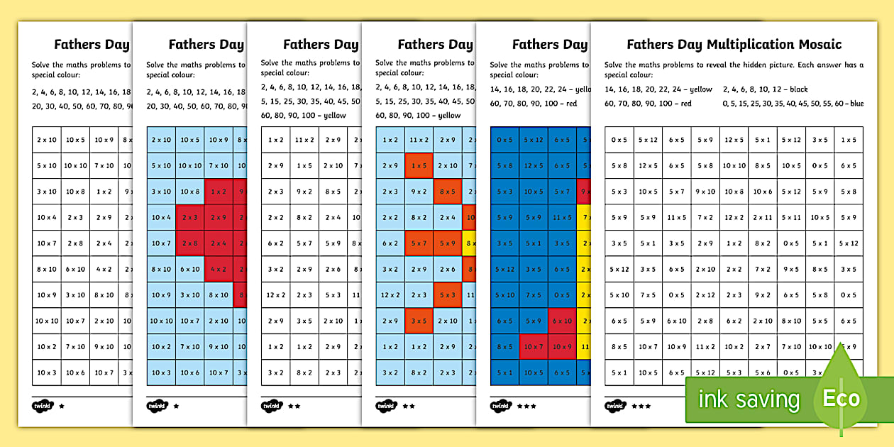 Father's Day Multiplication Mosaic Activity (teacher made)