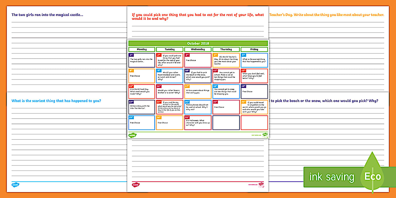 October Writing Prompts Display Calendar (Teacher-Made)