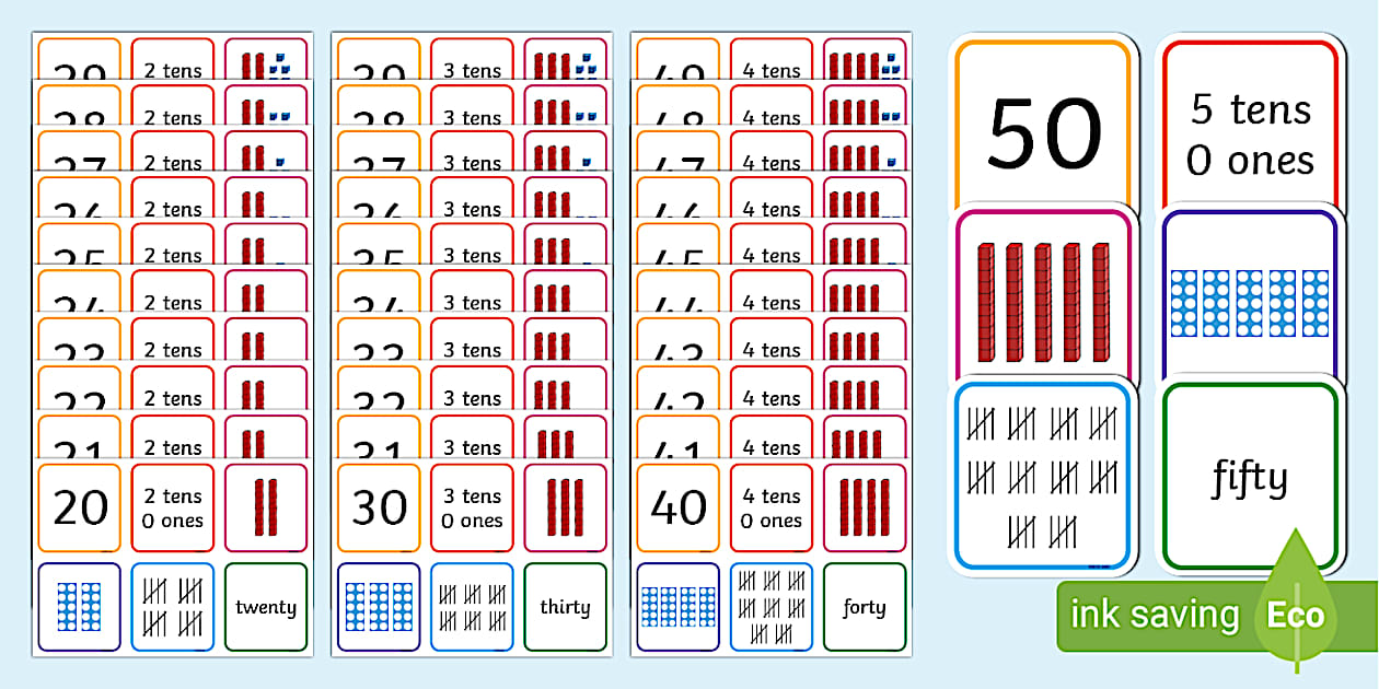 👉 Representing Numbers 20 - 50 Matching Cards - KS1 - Twinkl