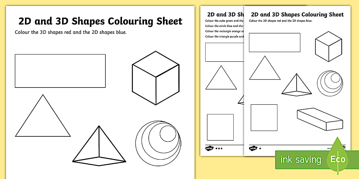 2D and 3D Shapes Colouring Sheets (teacher made) - Twinkl