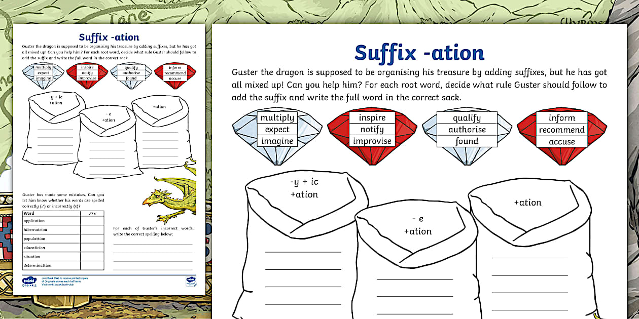 KS2 Adding the Suffix -ation Worksheet (KS2 Fantasy Story 'The Wyrmstooth