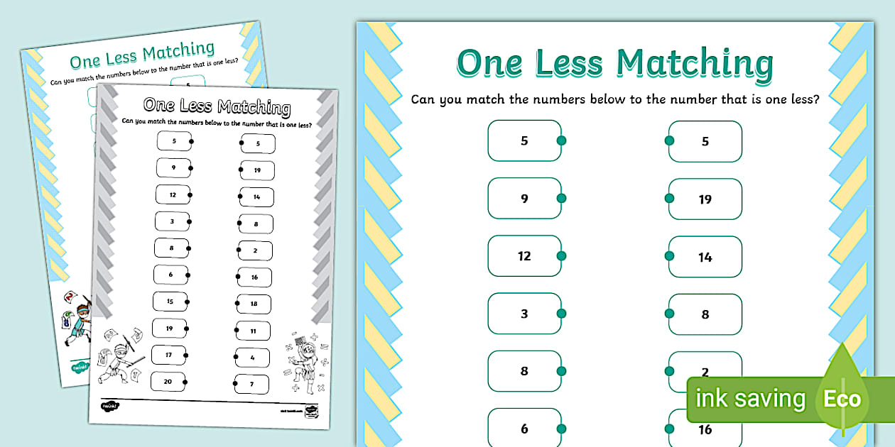 👉 One Less Matching Worksheet (teacher made) - Twinkl