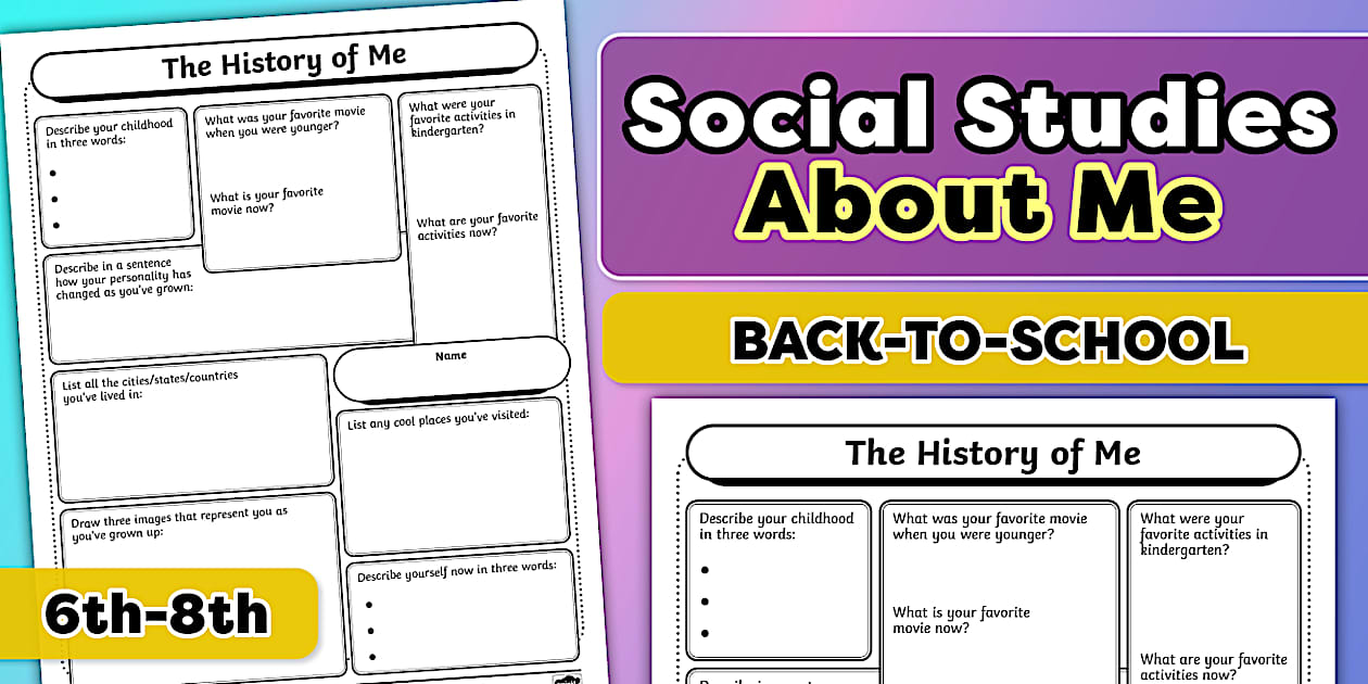 History of Me Social Studies Back-To-School Wrk for 6-8 Gr