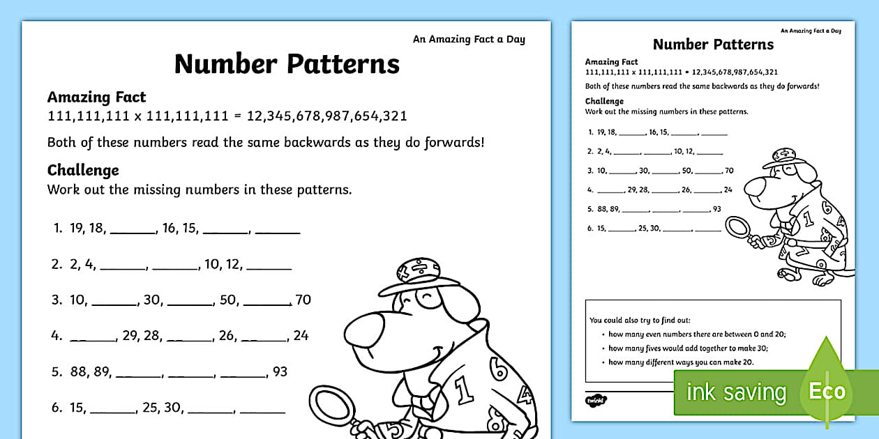 KS1 - Primary Resources - Number Patterns Worksheet - Twinkl