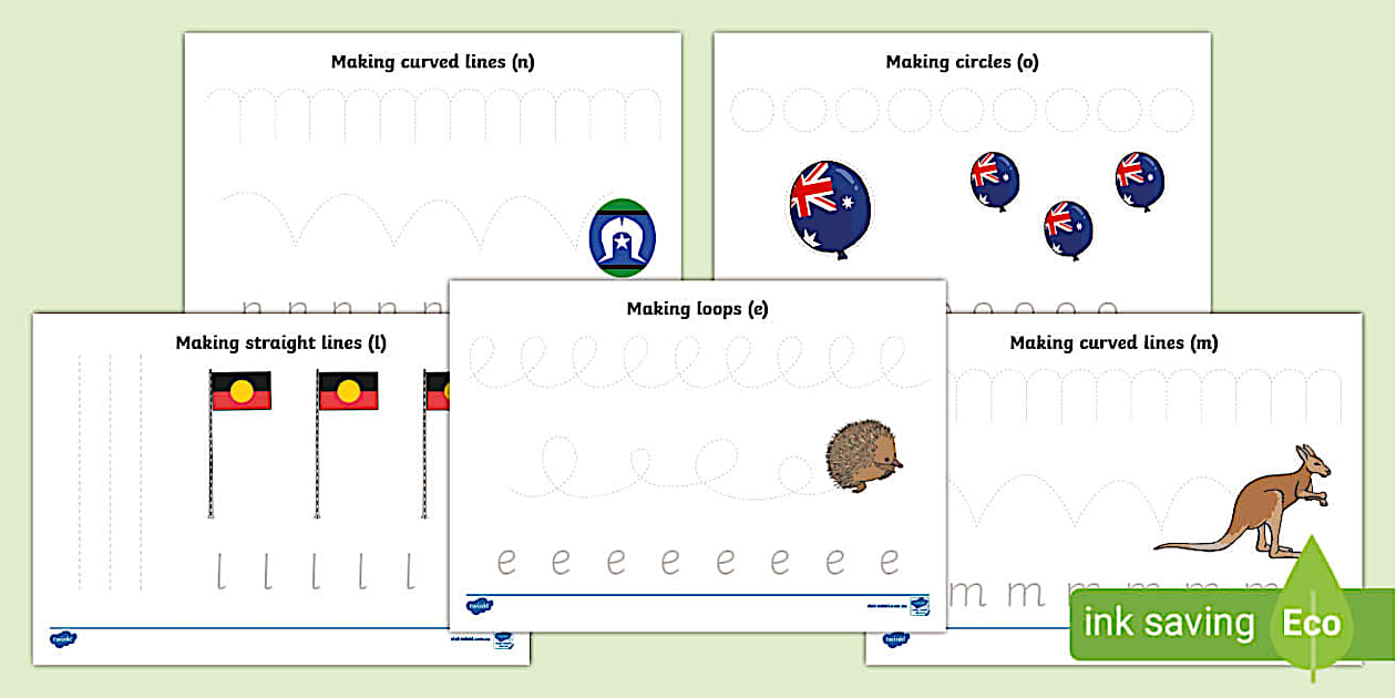 Australia Day Pencil Control Worksheets - English - F-2