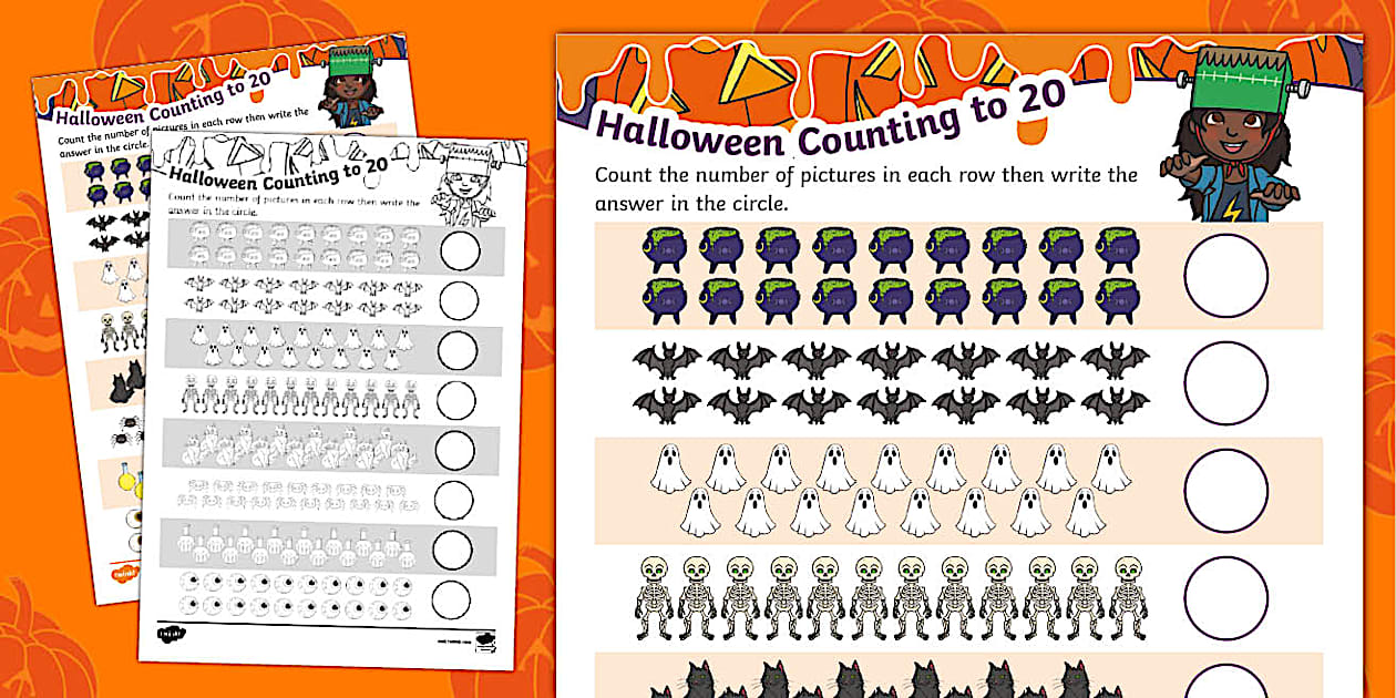 👉 Halloween Counting to 20 Worksheet (teacher made)