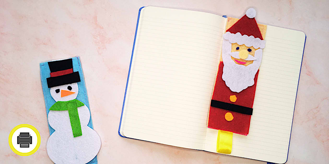Santa Christmas Felt Bookmark Craft Instructions & Templates