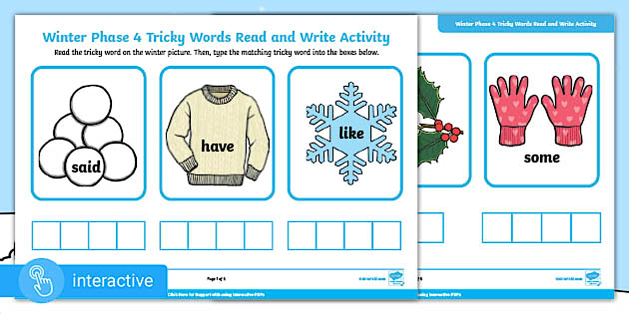 Interactive: Winter-Themed Phase 4 Tricky Words Read & Write