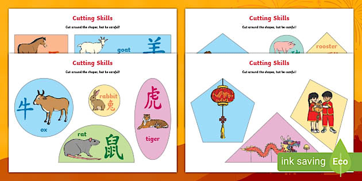 Chinese New Year Cutting Skills Worksheet - Twinkl