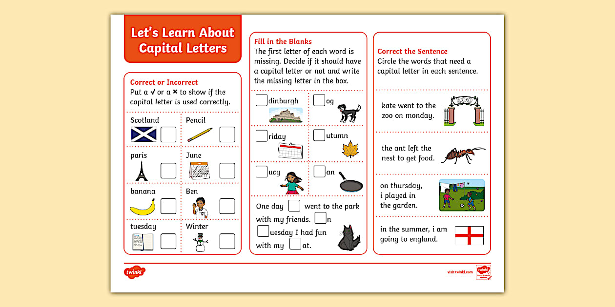 Let's Learn About Capital Letters Assessment Mat - Twinkl
