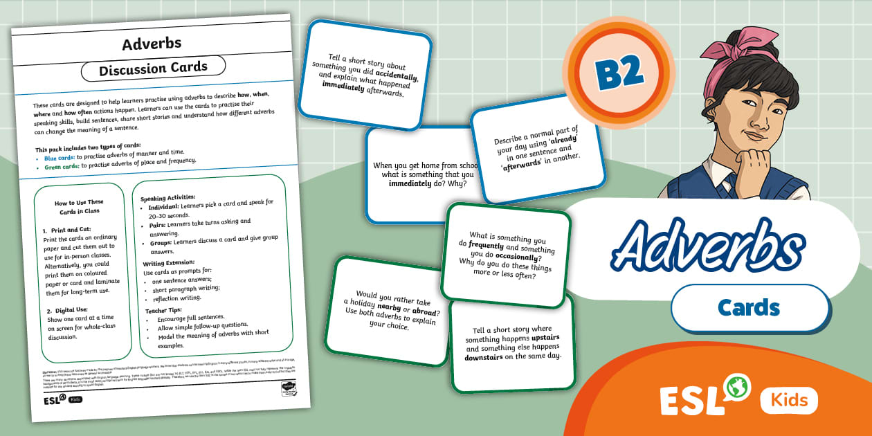 ESL Adverbs Cards [Kids, B2]