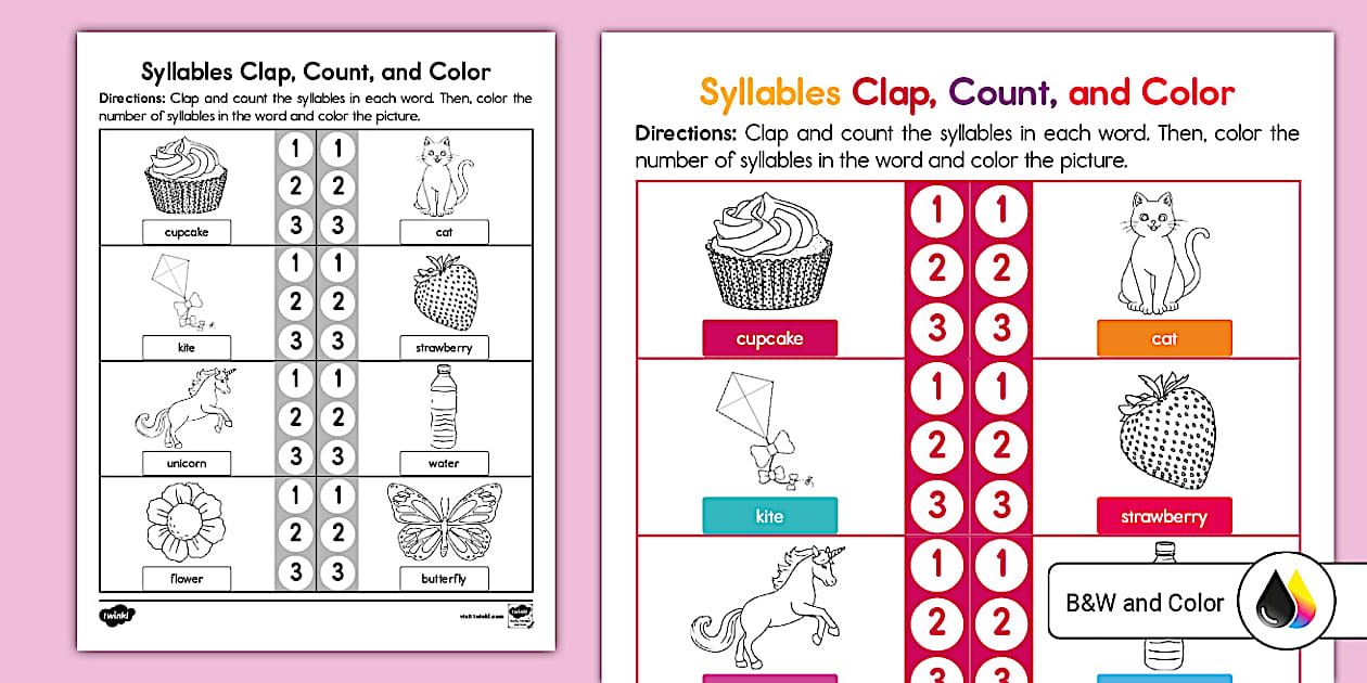 Syllables Clap, Count, and Color Worksheet (teacher made)