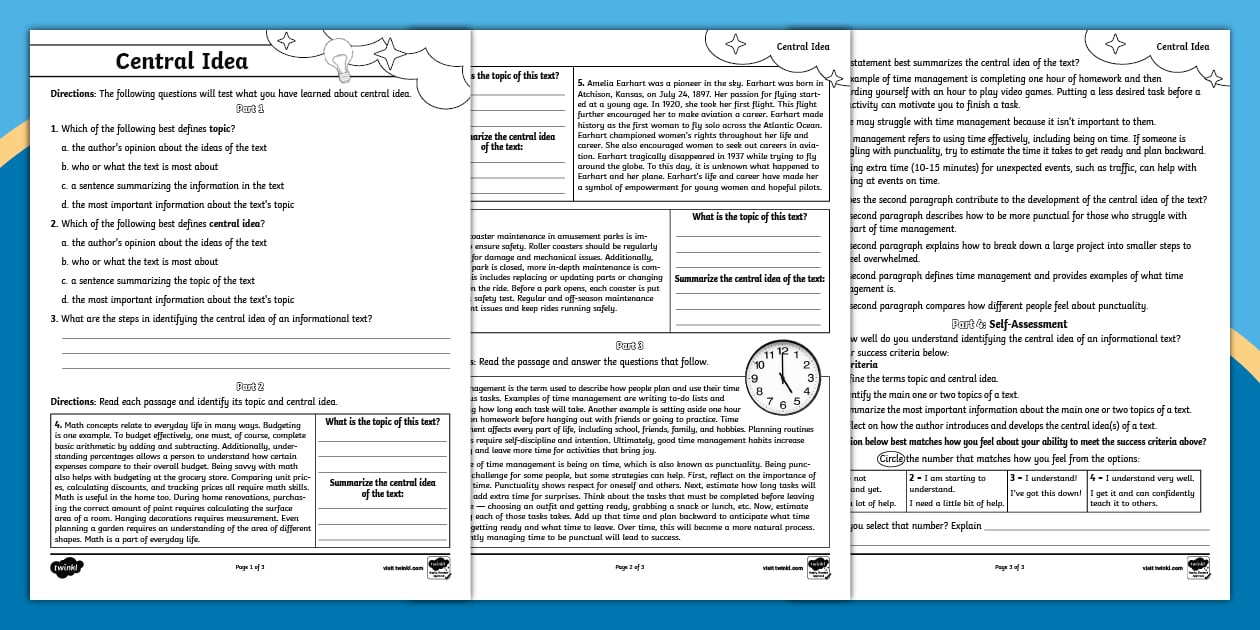 Sixth Grade Central Idea Post-Assessment (teacher made)