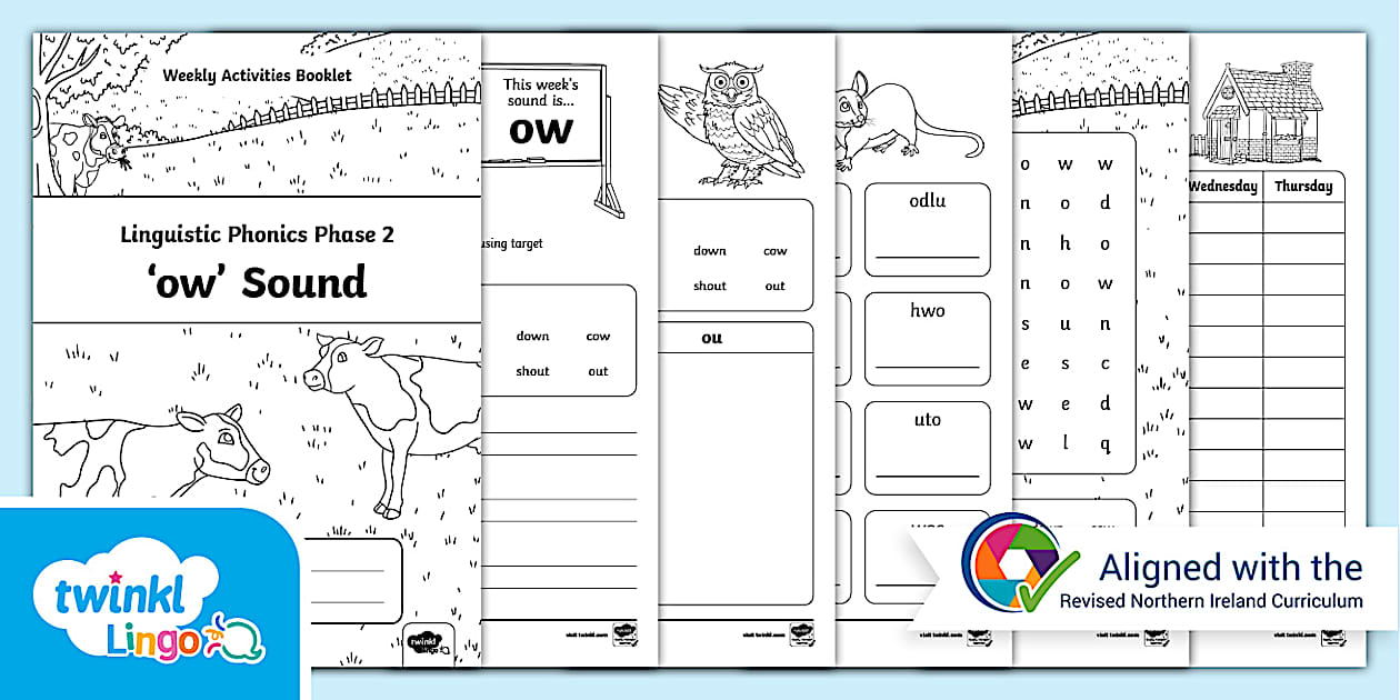 Northern Ireland Linguistic Phonics Phase 2 'ow' Sound Weekly Activities