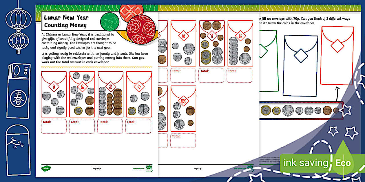 Lunar New Year Counting Money Activity (Ages 5 - 7) - Twinkl