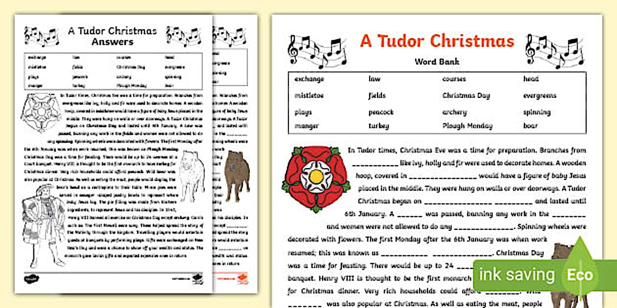 A Tudor Christmas Cloze Activity