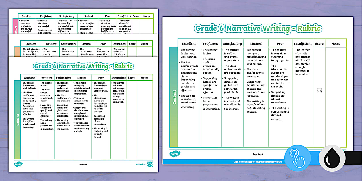 AB Achievement Test Rubric Narrative Writing Grade 6