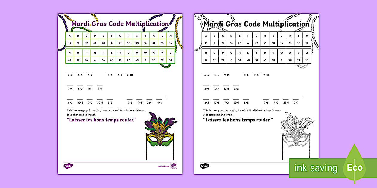 Mardi Gras Multiplication Worksheet for Kids | Twinkl USA