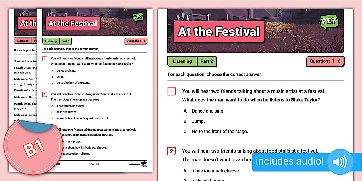 B1 PET Listening Part 2 Practice at Festival (teacher made)