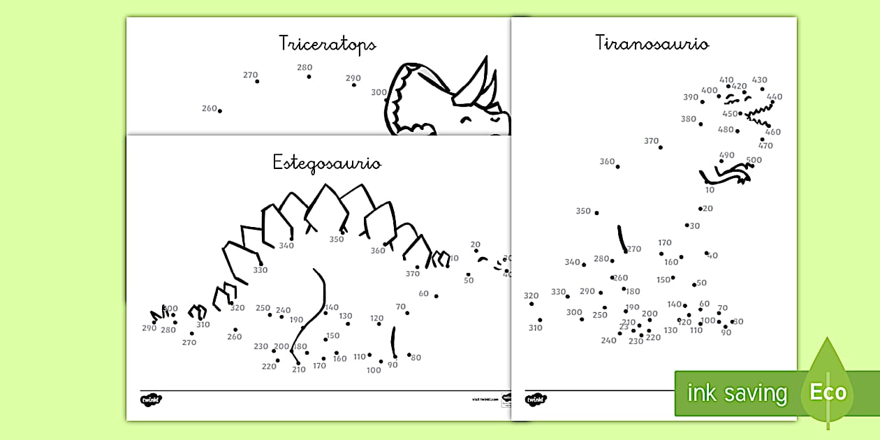 Punto a punto de contar de 10 en 10: Los Dinosaurios