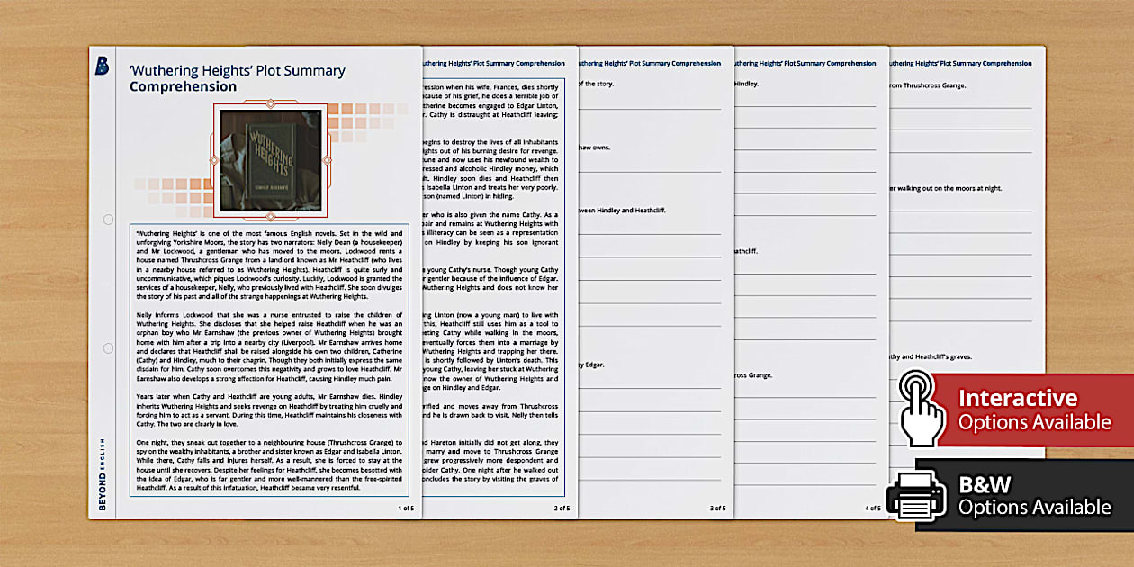 'Wuthering Heights' Plot Summary Comprehension - Twinkl