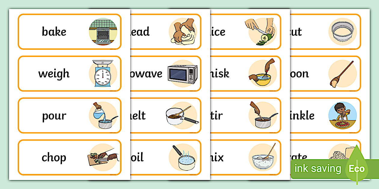 Recipe Verbs Word Cards
