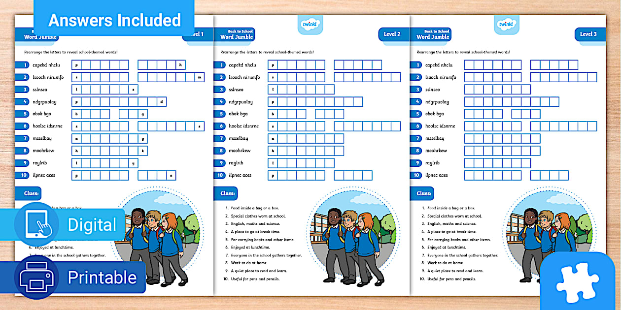 Fun Back to School Word Jumble Puzzle Pack - Kids Puzzles